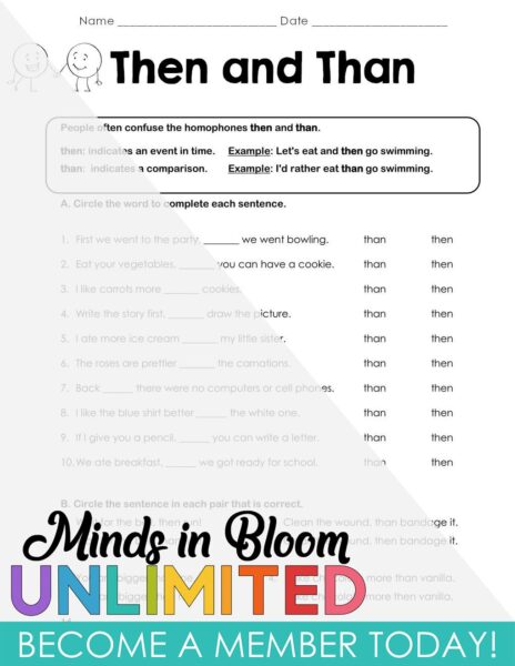 Commonly Confused Homophones - Then and Than - Minds in Bloom Unlimited