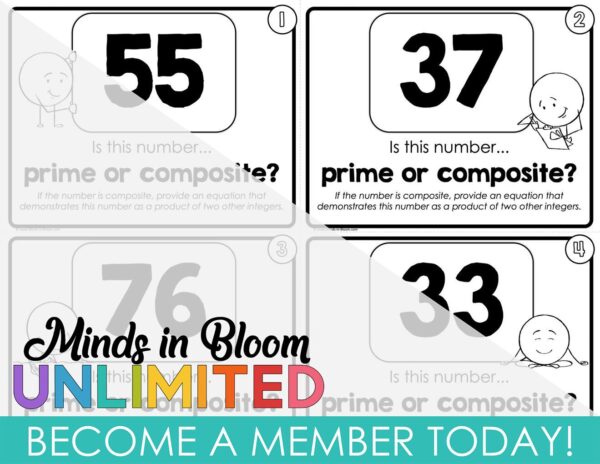 Prime and Composite Numbers - Task Cards - B&W - Minds in Bloom Unlimited